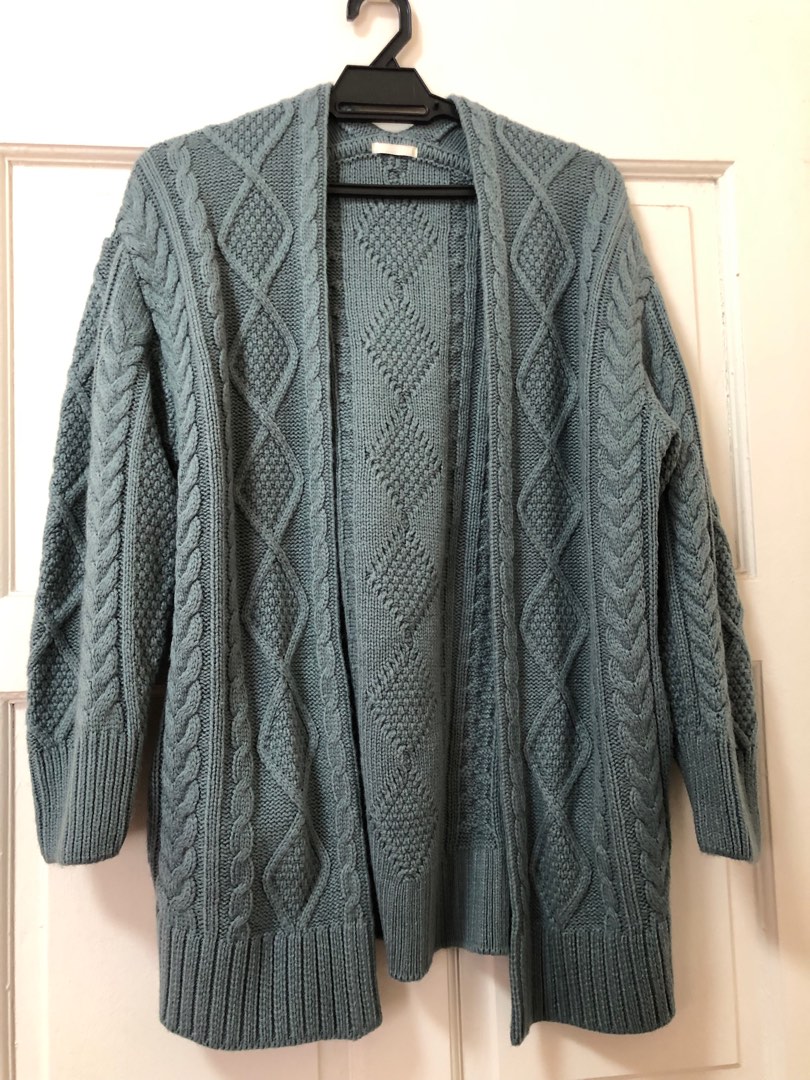 GU Cardigan Timbul Tocang Non-button (Blue Turquoise), Women's Fashion ...
