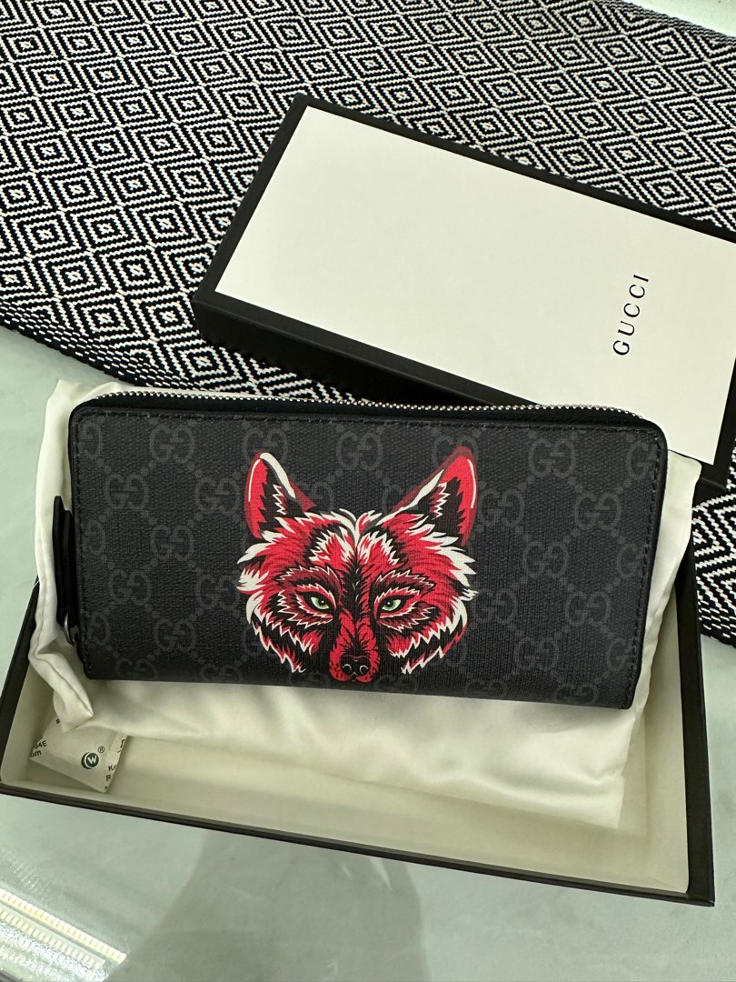 Gucci Coated Canvas Zip Around Wallet (Wolf Printed), Luxury, Bags ...