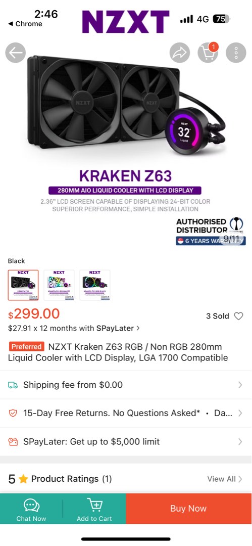 Nzxt kraken Z63 AIO 280mm with LCD display, Computers & Tech, Parts ...