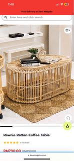 REEDA Modern Coffee Table Rattan Glass Solid Wood Table, Furniture ...