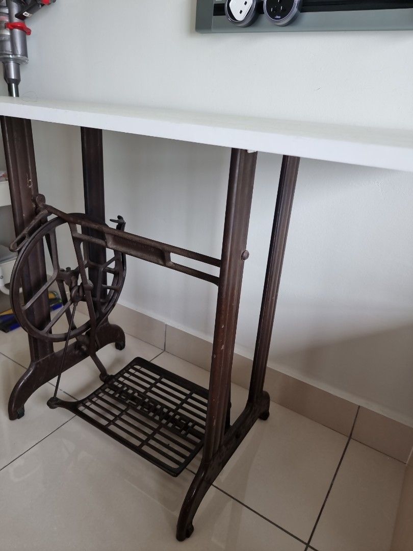 Vintage Singer Sewing Machine Legs with White Solid Wood Top Table ...