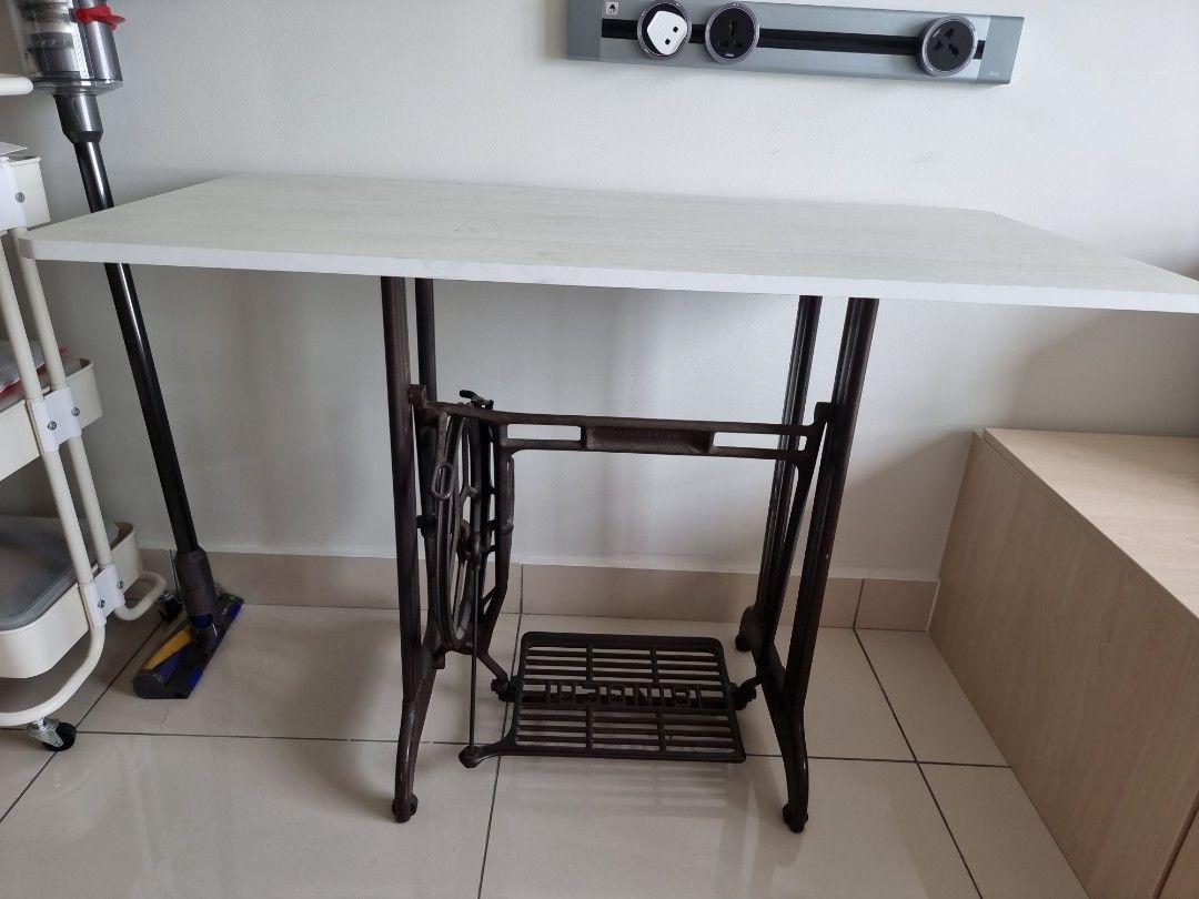 Vintage Singer Sewing Machine Legs with White Solid Wood Top Table ...
