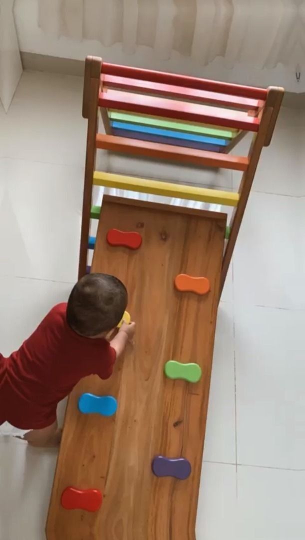perosotan kayu anak Wooden climb slide tangga anak montessori perosotan ...