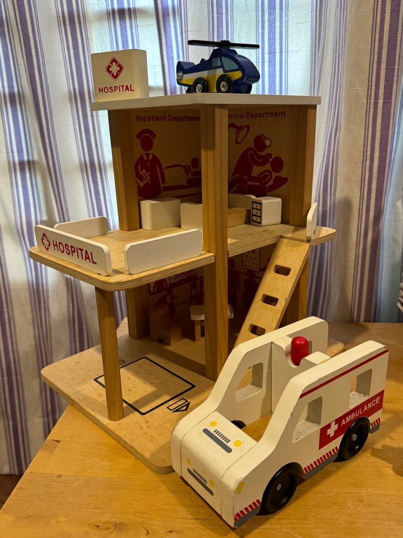 Wooden hospital building block, Hobbies & Toys, Toys & Games on Carousell