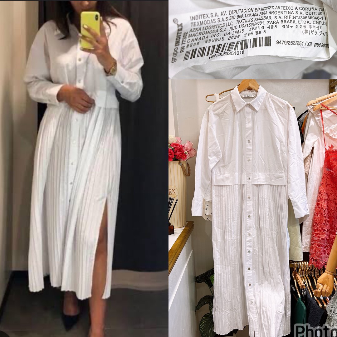 Zara White Combi Pleated White Dress, Women's Fashion, Dresses & Sets ...