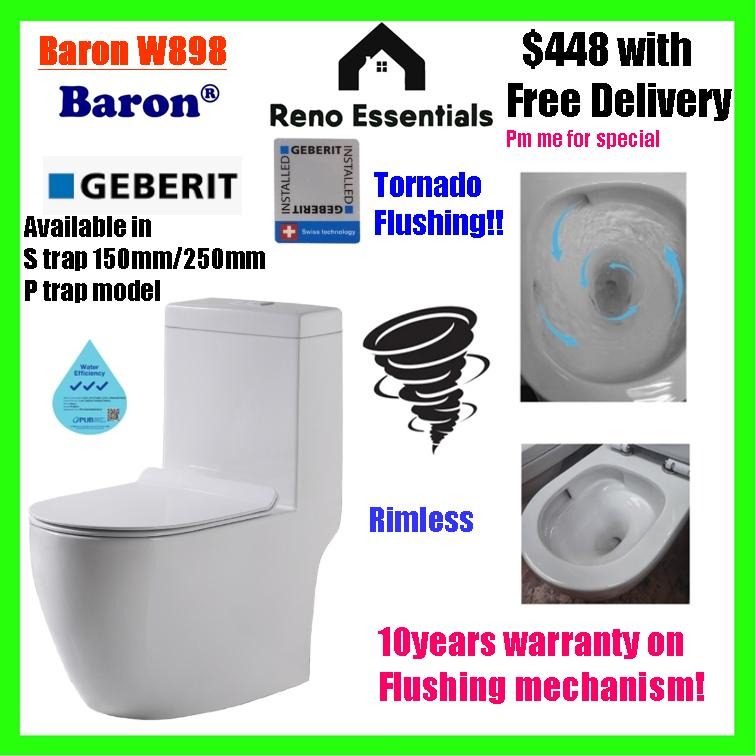 FREE INSTALLATION Baron W898 Rimless Tornado Vortex flushing Toiletbowl ...