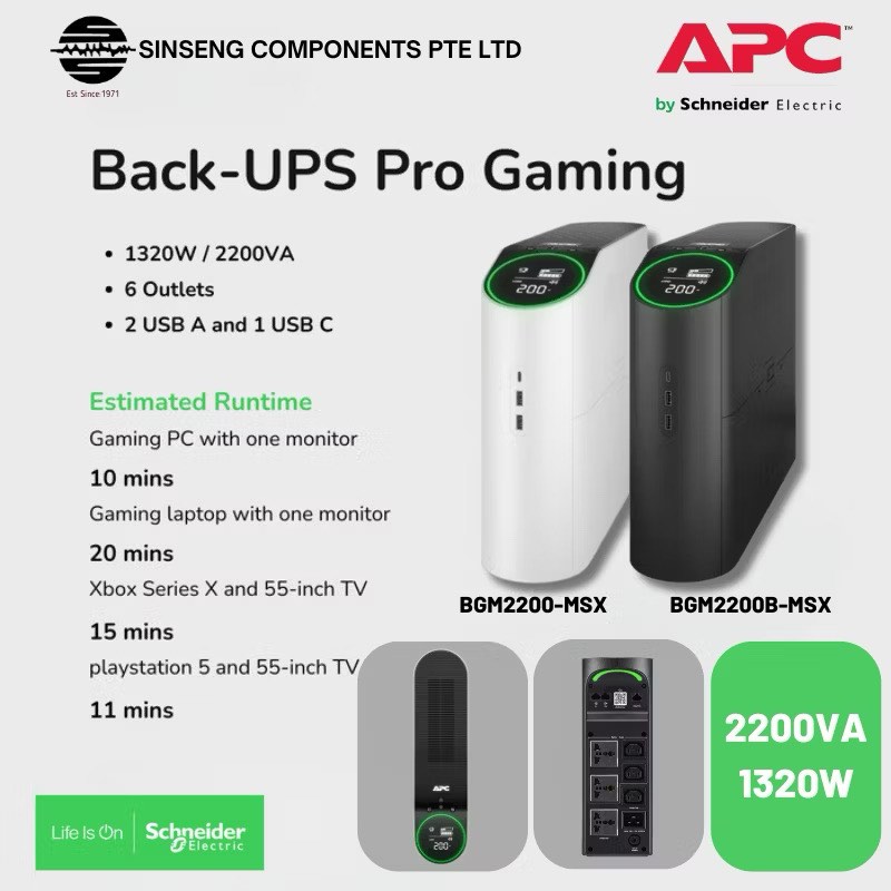 APC UPS BGM2200-MSX - APC Back-UPS Pro 2200VA for Gaming, 230V, Pure Sinewave, LCD, Color:White ...