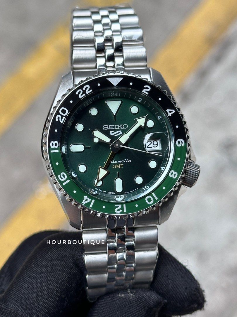 Brand New Made In Japan Seiko 5 Sprite Back Green Automatic GMT Watch ...