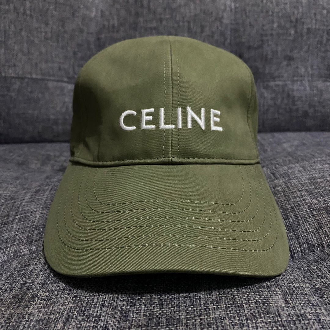 CELINE EMBROIDERED LOGO BASEBALL CAP (Army Green), Men's Fashion ...