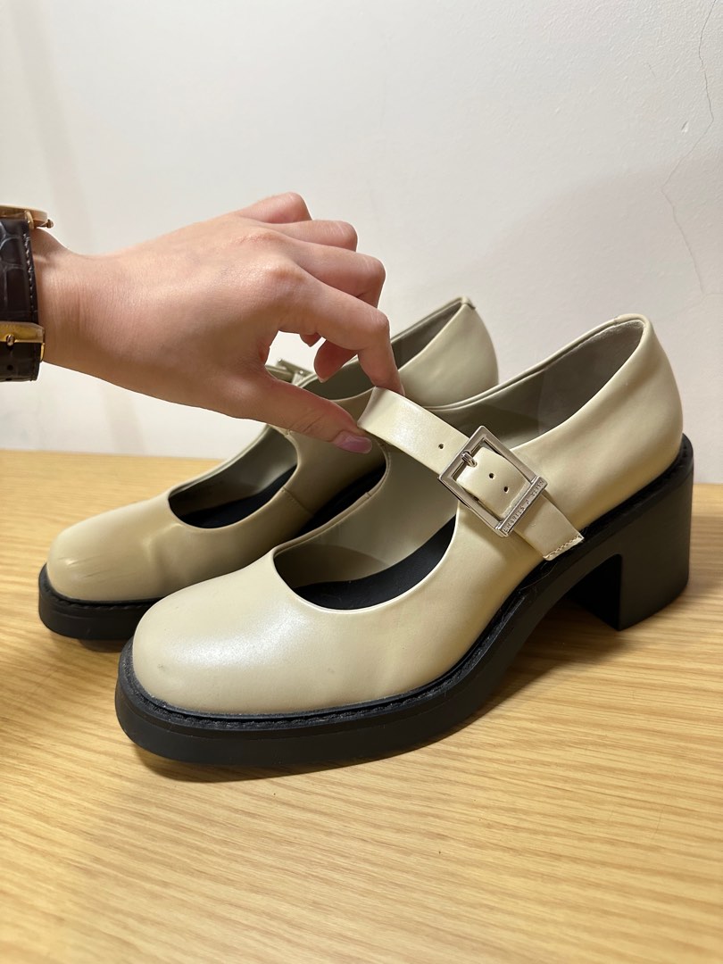 Charles and Keith Block-Heel Pump- Chalk, Women's Fashion, Footwear ...