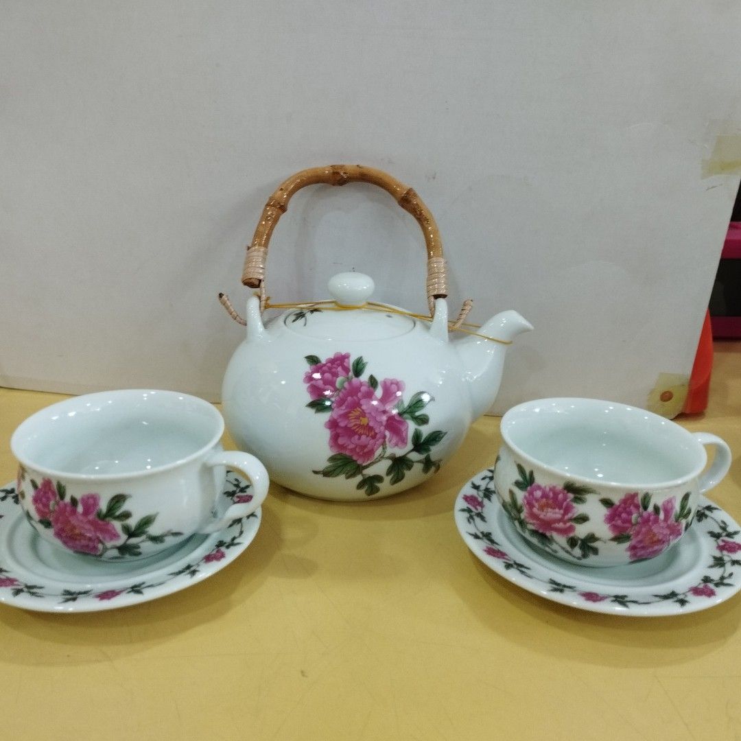 H-Tao Chinese Porcelain Floral Design Tea Set Teapot Teacup & Saucer ...
