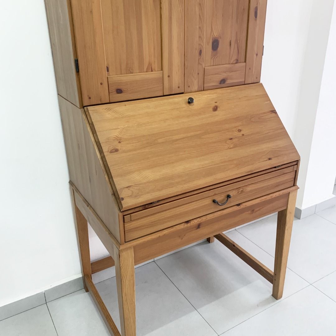 IKEA Wooden Writing Computer Desk and Top Cabinet with Shelves + Doors ...