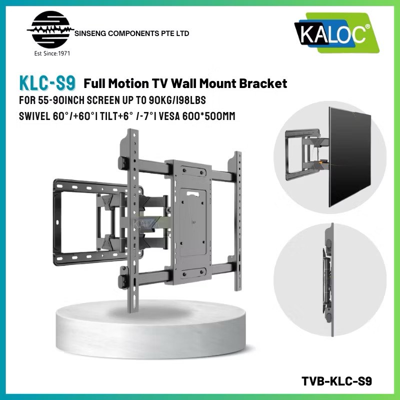 Kaloc S9 55-90 inch Full Motion Monitor TV Wall Mount Bracket (Load:90KG) [MODEL:TVB-KLC-S9], TV ...