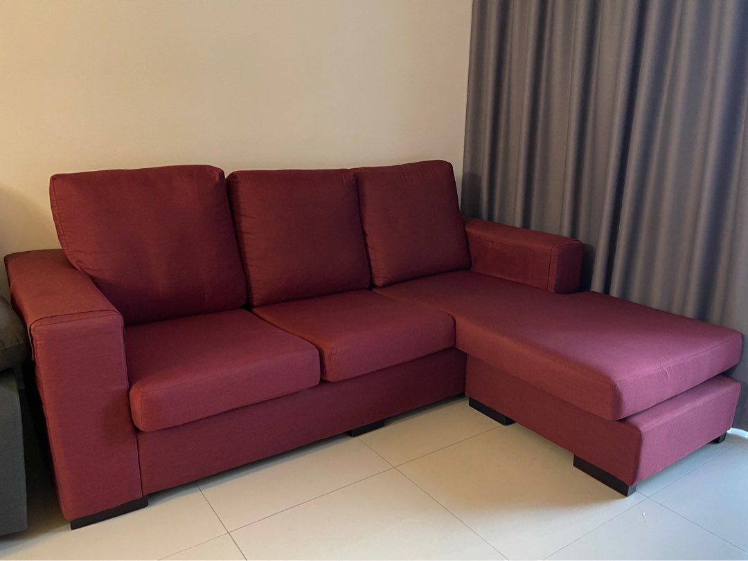 L Shape Sofa ( Maroon / Burgundy Colour ), Furniture & Home Living ...