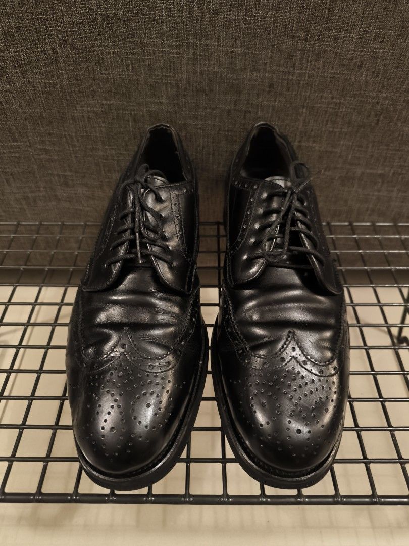 MADE IN SPAIN Massimo Dutti Brogue Wing Tip Black Smooth Leather Formal ...