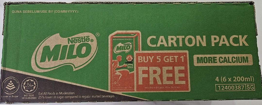 Milo Chocolate Malt UHT Packet Liquid Drink 6 x 200ml (Expiry 31.10. ...
