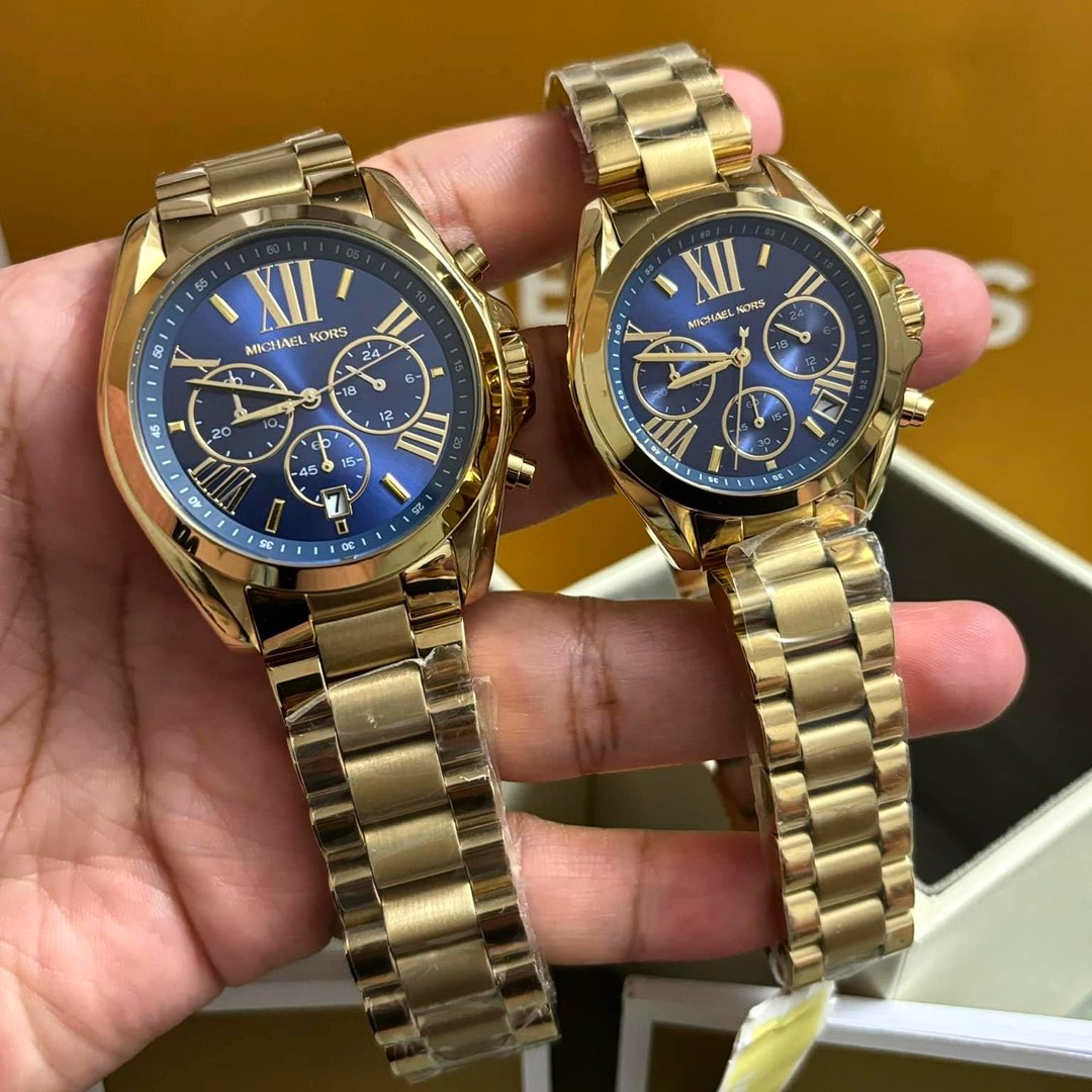 MK COUPLE GOLD BLUE DIAL BRADSHAW AUTHENTIC WATCH, Women's Fashion ...
