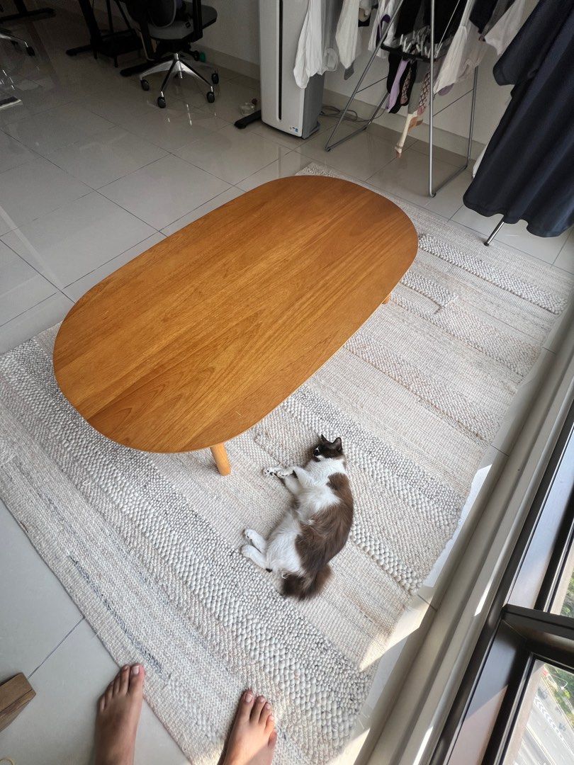MUJI Wooden Low table Oval L 140*79*35cm, Furniture & Home Living ...
