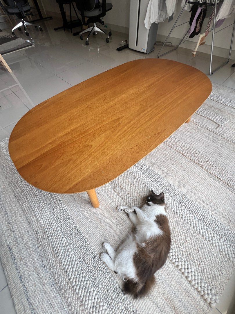 MUJI Wooden Low table Oval L 140*79*35cm, Furniture & Home Living ...