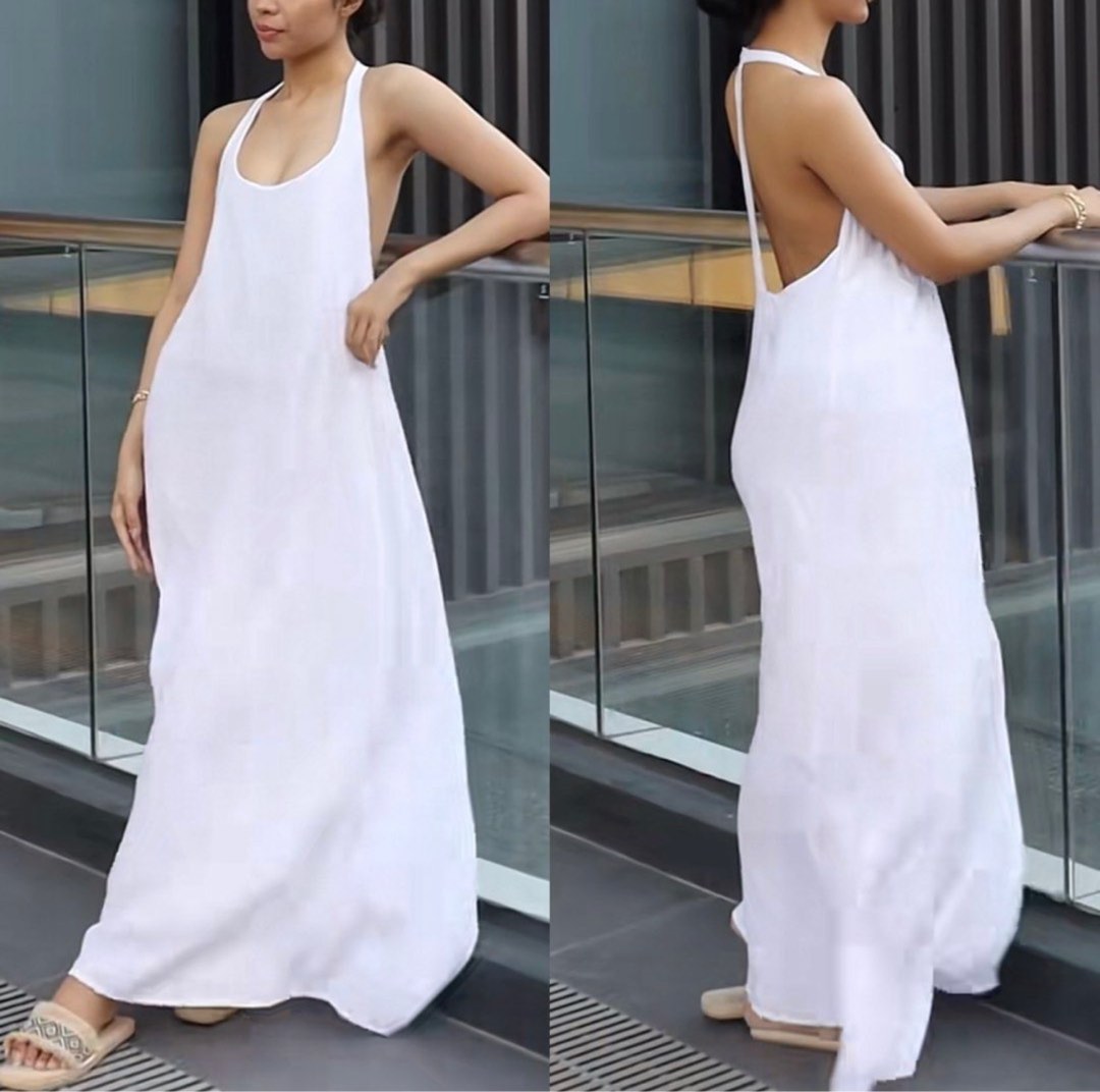 Prettiest HQ White Flowy Backless Long Maxi Dress / Casual Dress ...