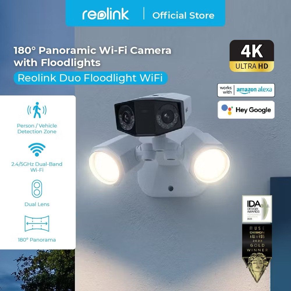 REOLINK Duo Series Floodlight Wifi Wireless Camera, 4K Dual-Lens, 2.4G ...