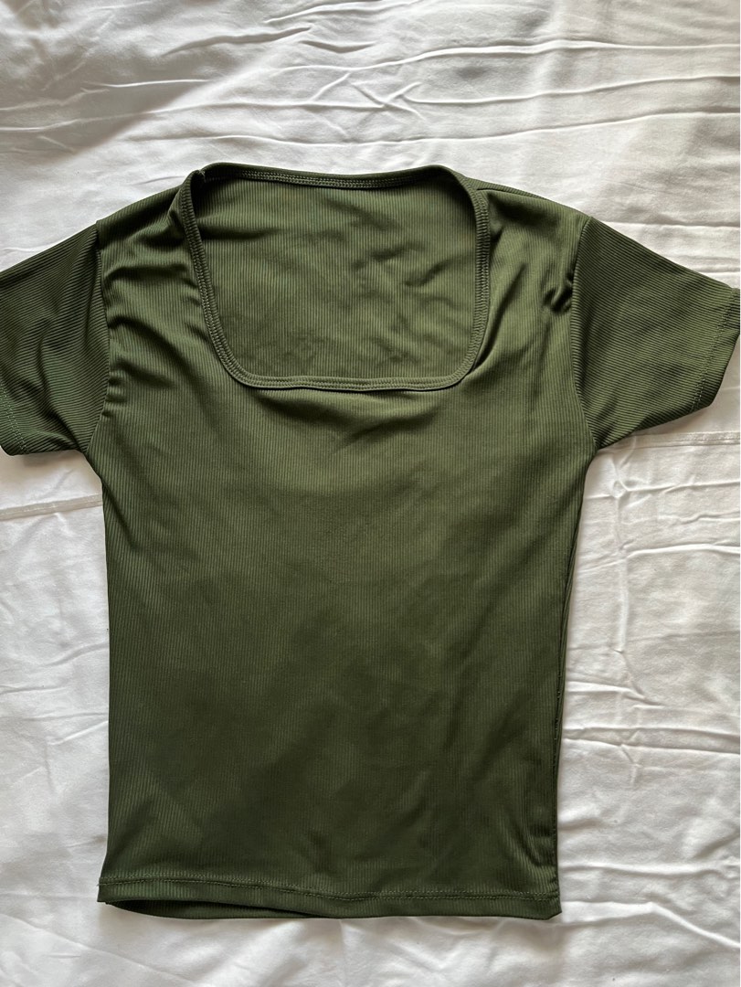 Ribbed Square Neck, Women's Fashion, Tops, Shirts on Carousell