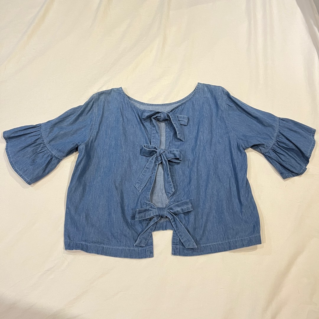 Ribbon Tie Blouse Top, Women's Fashion, Tops, Blouses on Carousell