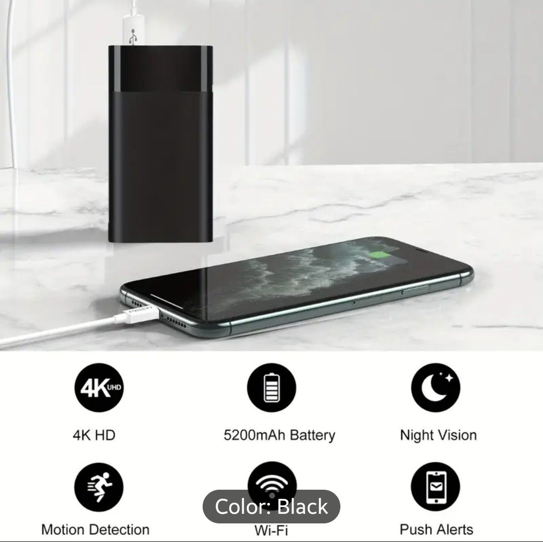 ⚠️ 4K HD WIFI Portable Power Bank Security Camera Al Motion Detection ...