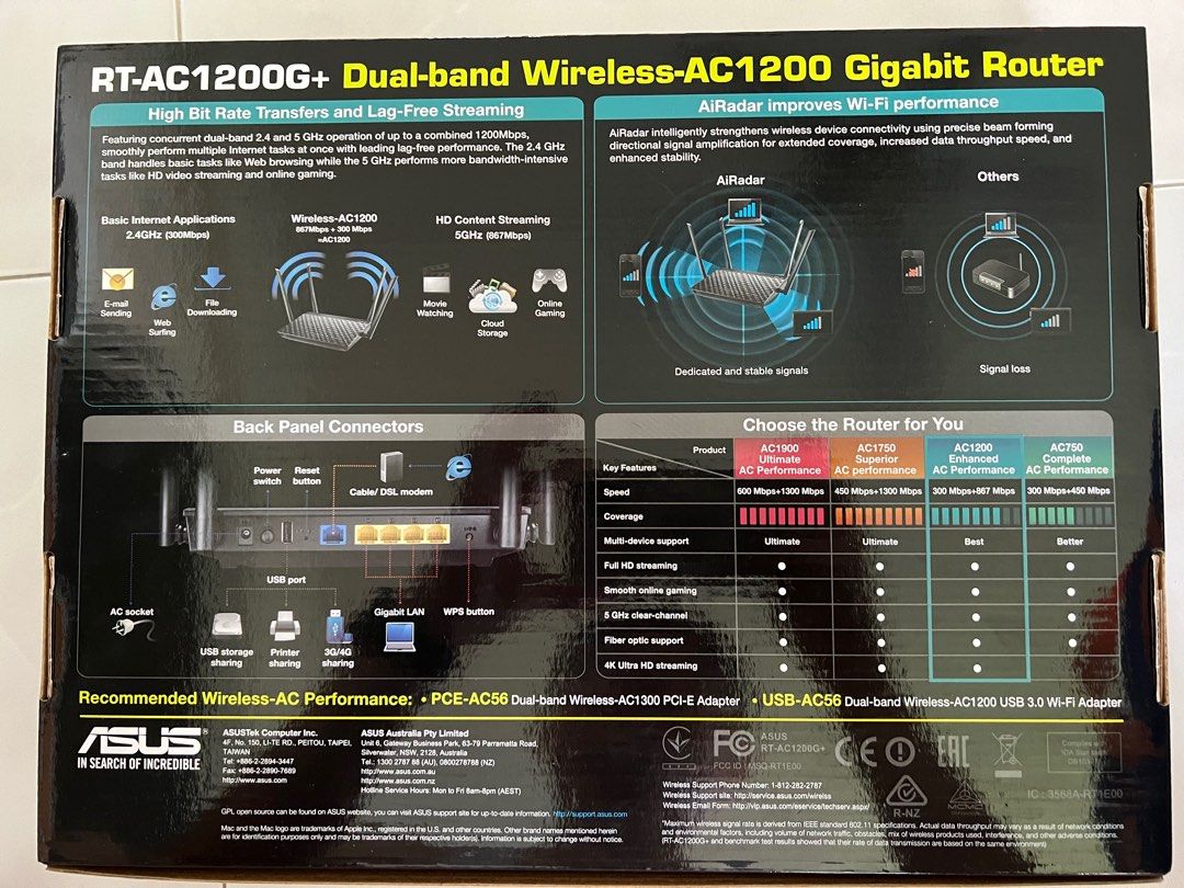 ASUS 802.11ac Dual Band Router RT-AC1200G+ Wireless-AC1200, Computers ...