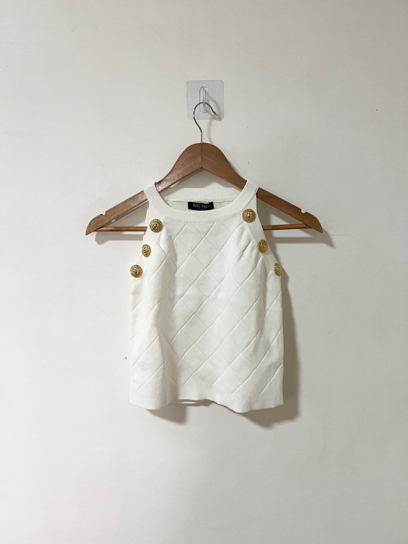 Auth balmain classy white top, Luxury, Apparel on Carousell