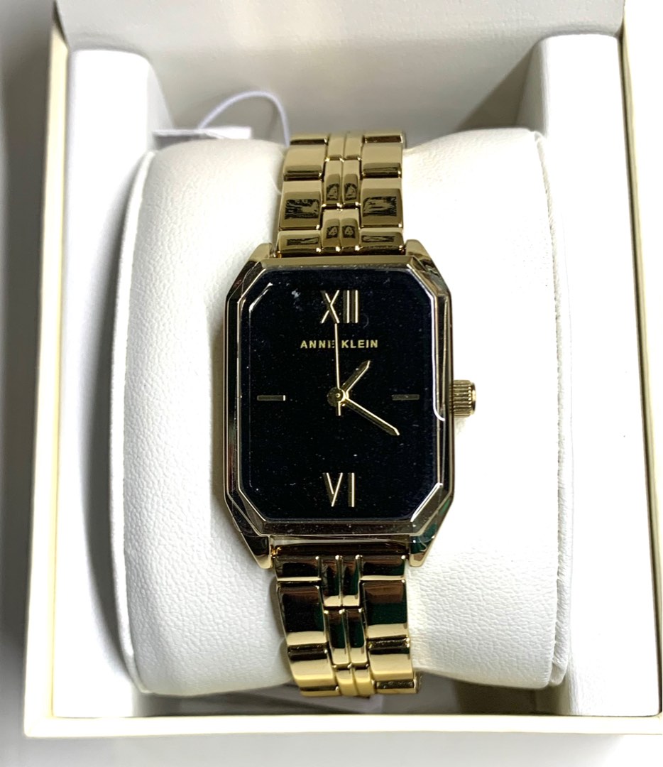 Authentic Anne Klein Watch Black Dial with Gold Steel Bracelet, Luxury ...