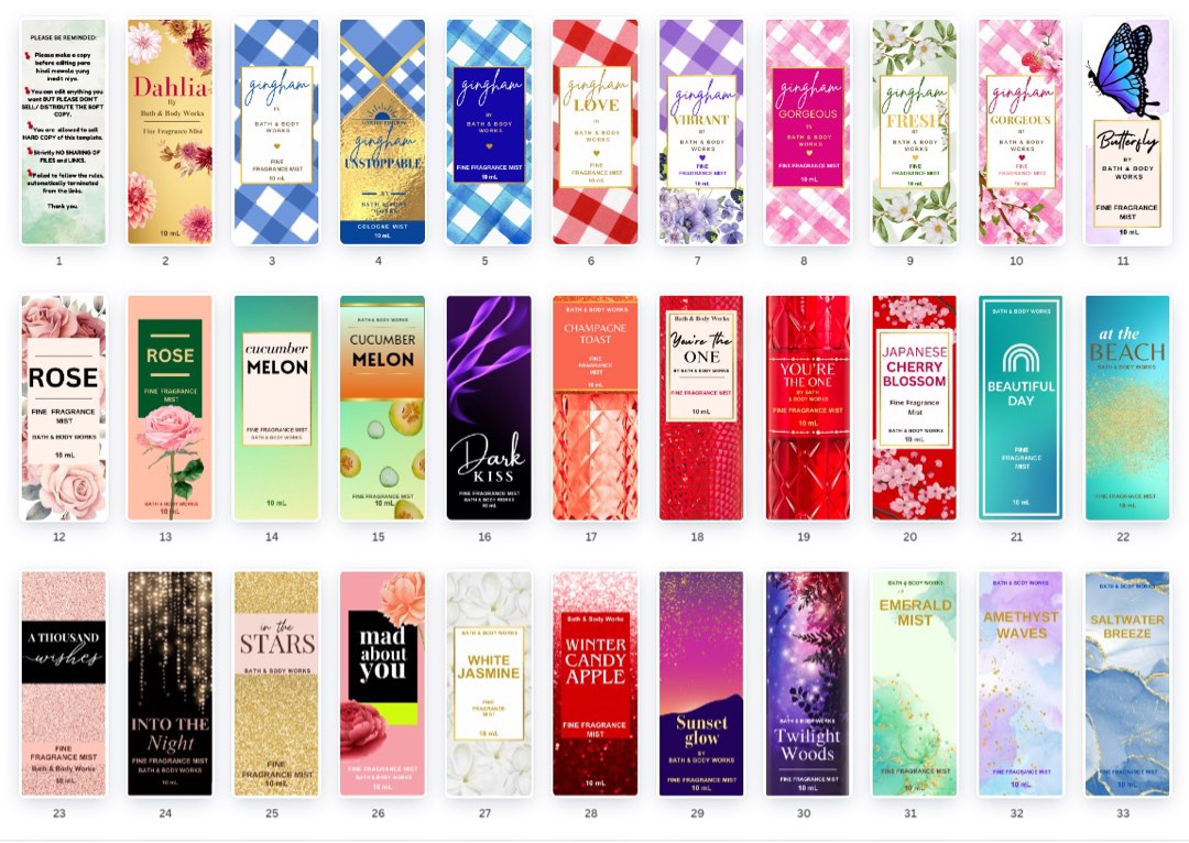 Bath & Body Works and Victoria’s Secret Template for decant stickers ...