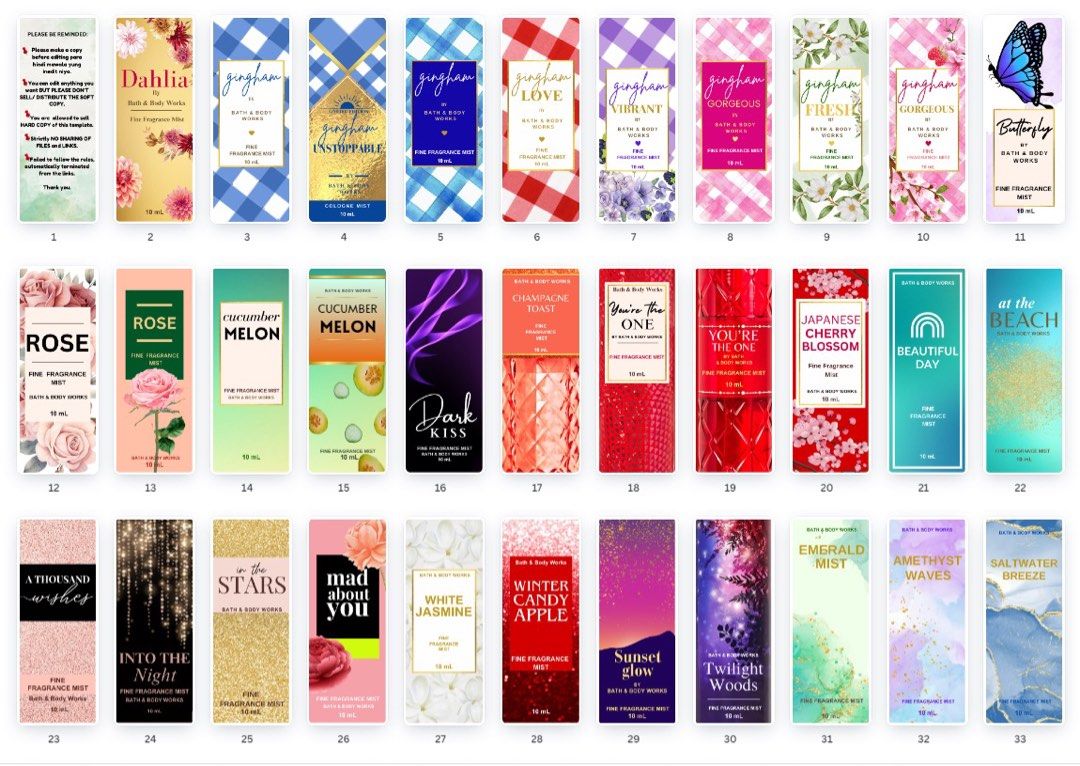 Bath & Body Works and Victoria’s Secret Template for decant stickers ...