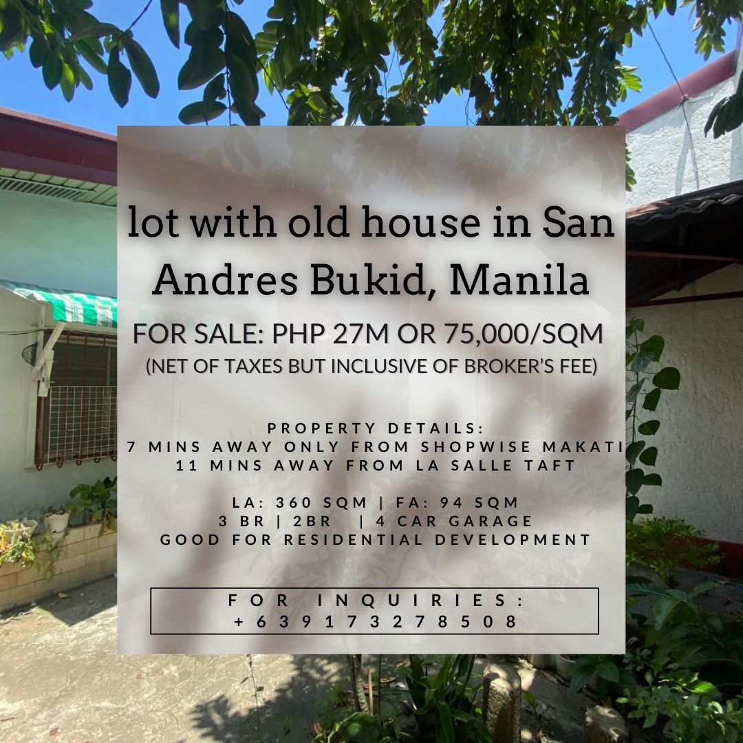 **buyer only** 360sqm Lot with Old Livable House in San Andres Bukid ...