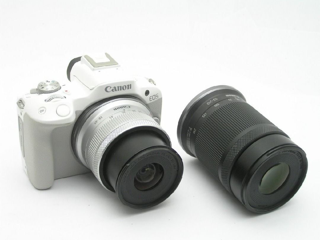 Canon EOS R50 白色 RF-S 18-45mm 55-210mm 2 鏡頭 2420 萬像素, 攝影器材, 相機 - Carousell