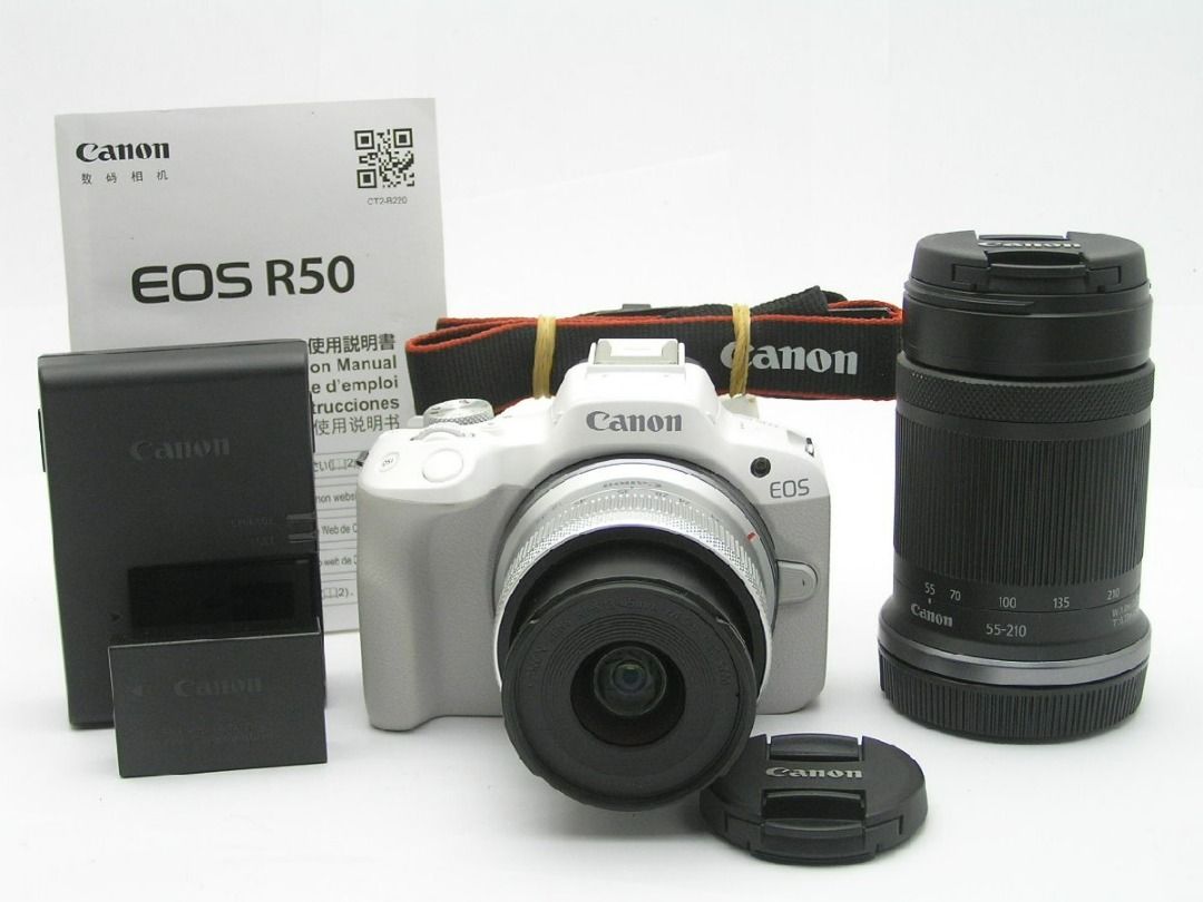 Canon EOS R50 白色 RF-S 18-45mm 55-210mm 2 鏡頭 2420 萬像素, 攝影器材, 相機 - Carousell