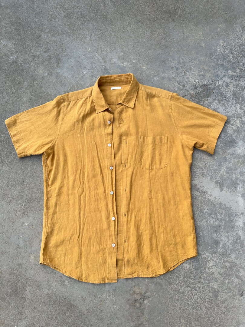 Gu Shirts Yellow, Men's Fashion, Tops & Sets, Formal Shirts on Carousell