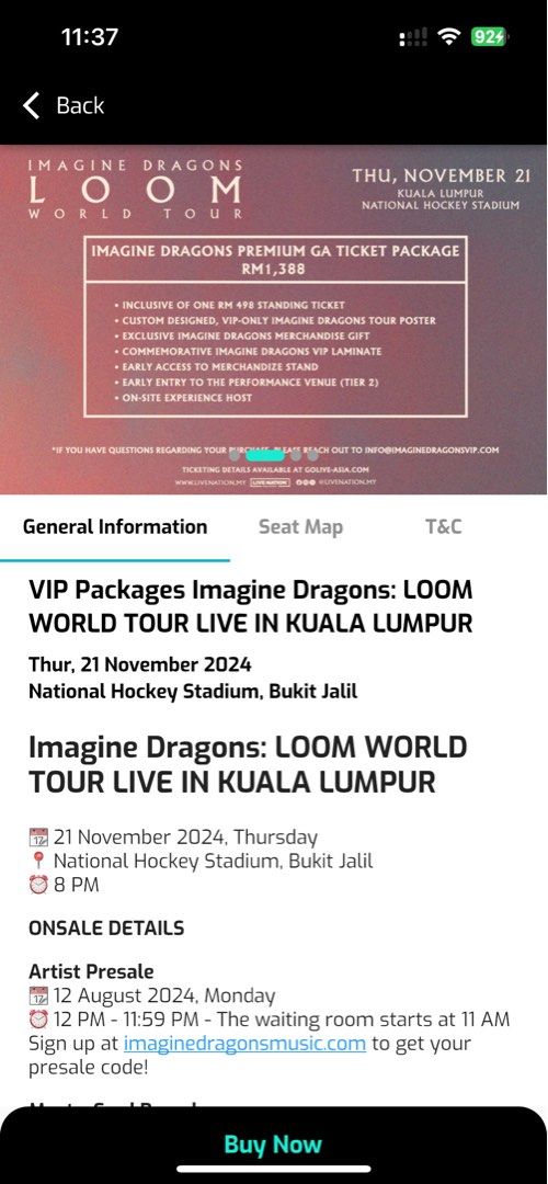 Imagine Dragons KL VIP Standing Zone Tickets, Tickets & Vouchers, Event ...