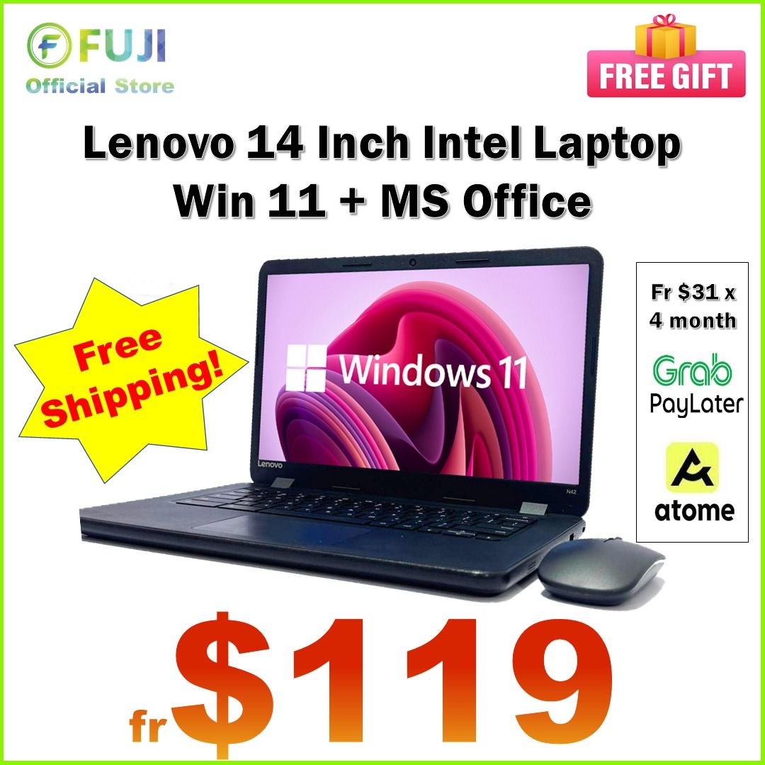Lenovo 14 Inch Intel Win 11 Laptop - Windows 11 + MS Office - Good Working Condition - Large ...