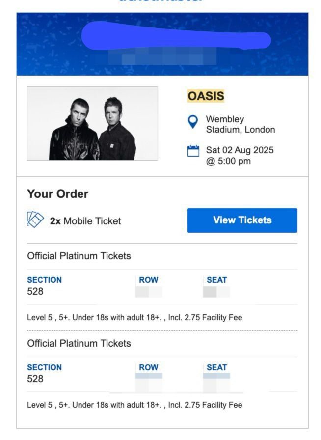 Oasis 2025 - Wembley (2nd Aug 2025), Tickets & Vouchers, Event Tickets on Carousell