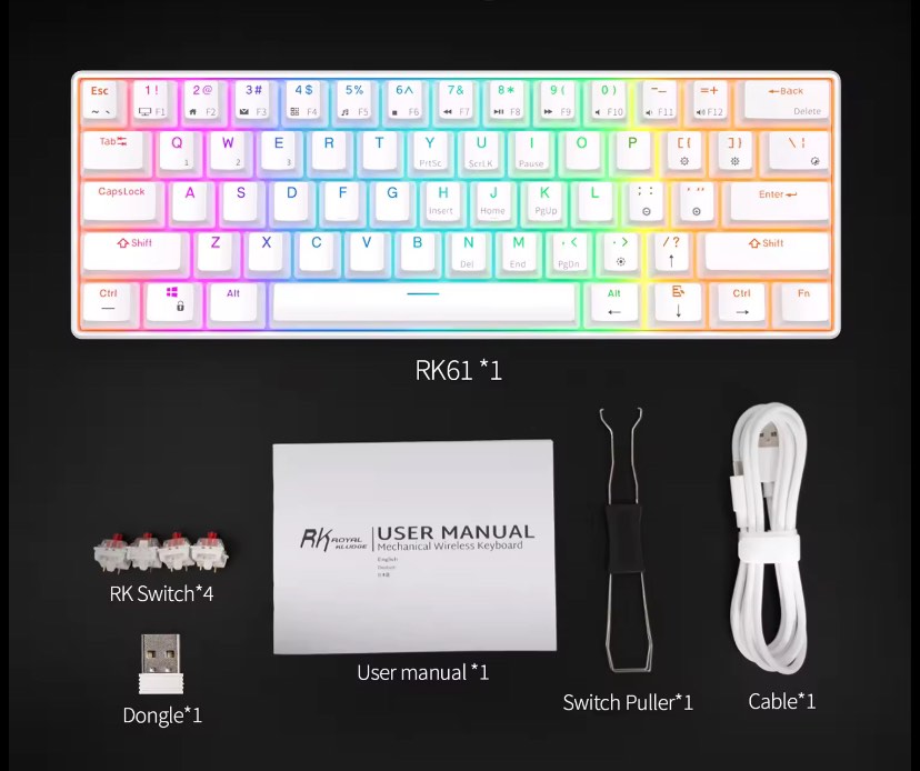 Royal Kludge RK61 Mechanical Keyboard TKL 61 Keys Wireless Bluetooth 2.4Ghz Three Mode 60% ~ RGB ...