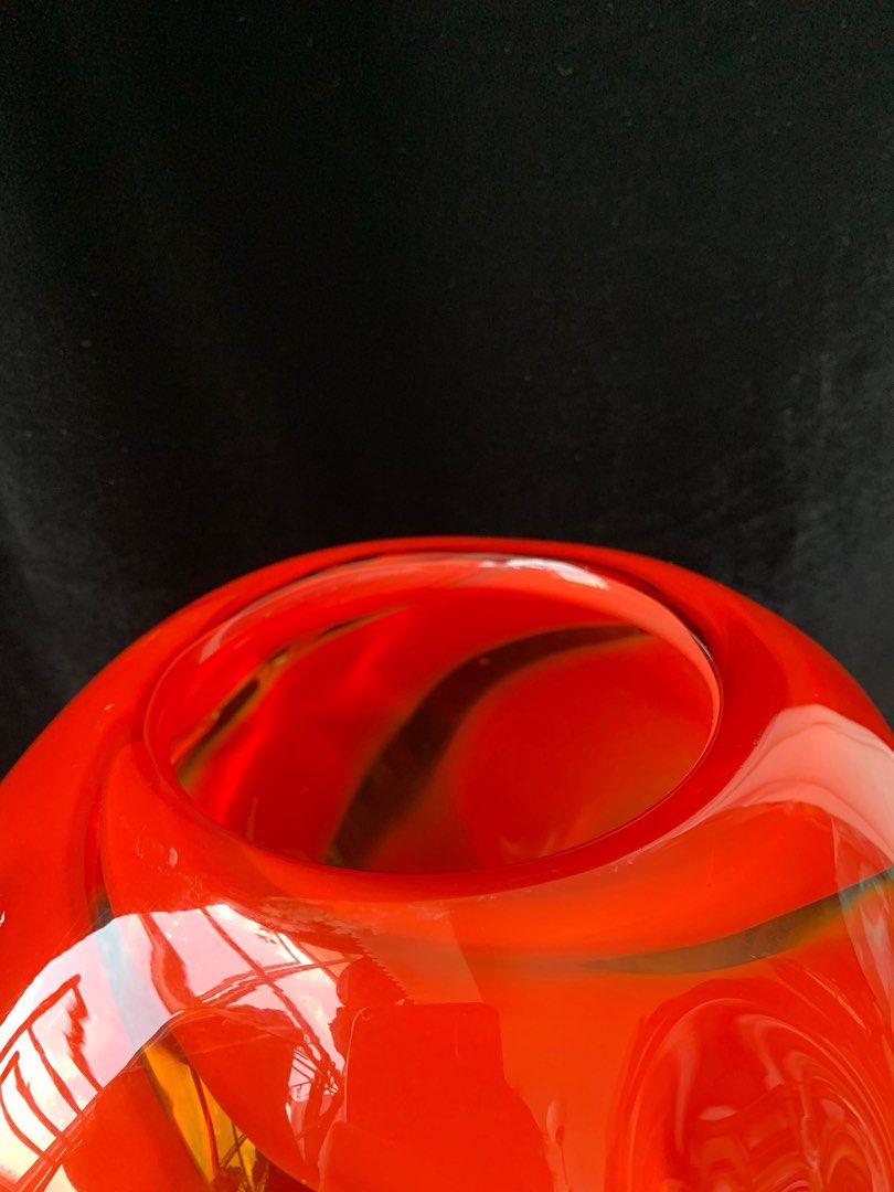 STUNNING VINTAGE CIRCA 1970S 8” HANDBLOWN RED AND YELLOW DIMPLE ART ...