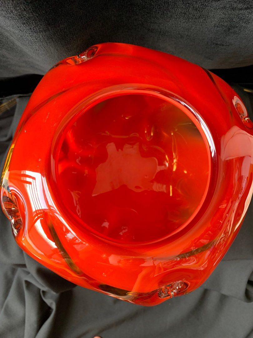 STUNNING VINTAGE CIRCA 1970S 8” HANDBLOWN RED AND YELLOW DIMPLE ART ...