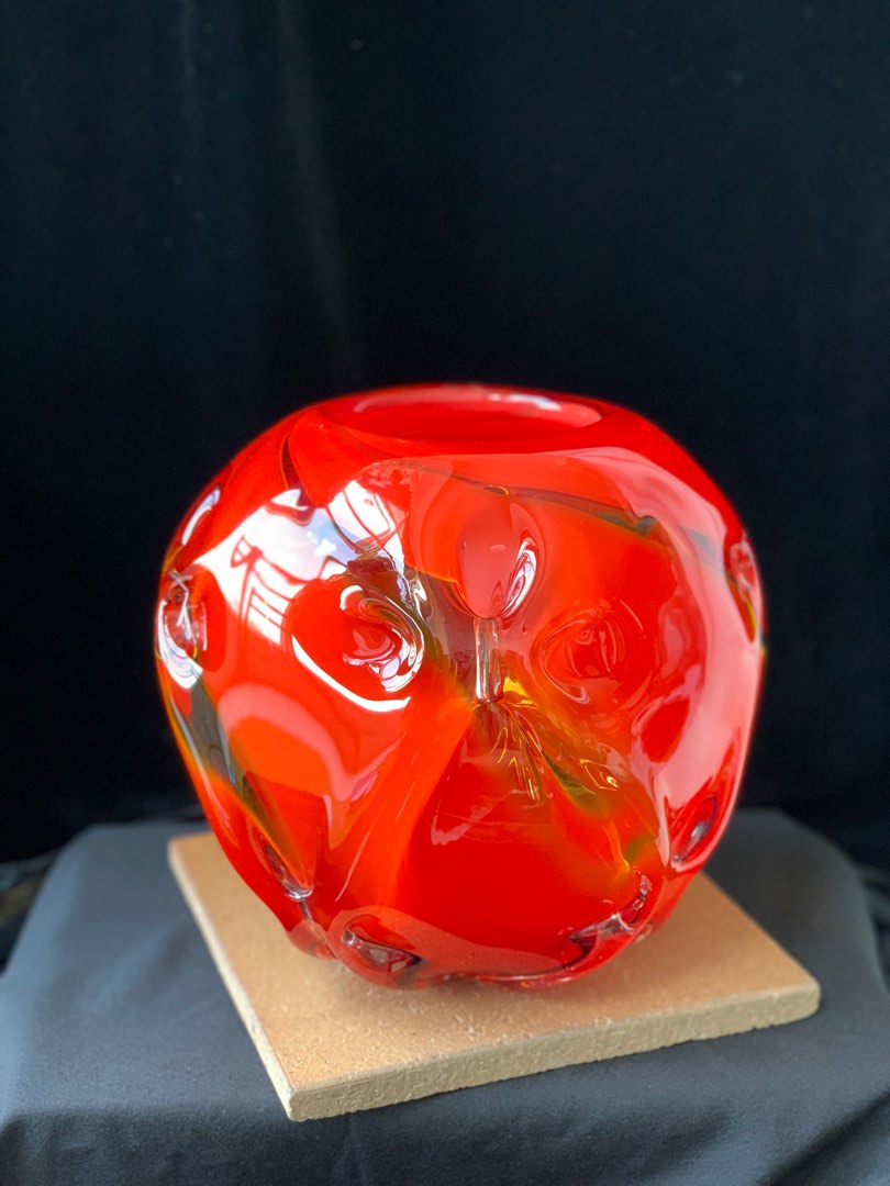 STUNNING VINTAGE CIRCA 1970S 8” HANDBLOWN RED AND YELLOW DIMPLE ART ...