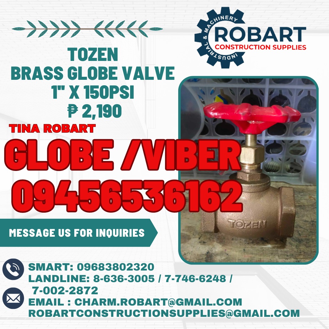 Tozen Brass Globe Valve 1" x 150psi, Commercial & Industrial ...