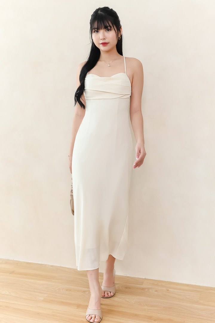 TSS Clarelle Cross Back Midaxi Dress In Cream Yellow, Women's Fashion ...