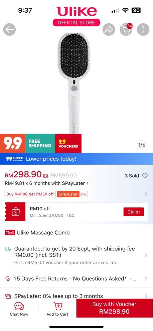 Ulike Vibratory Massage Comb, Beauty & Personal Care, Hair on Carousell