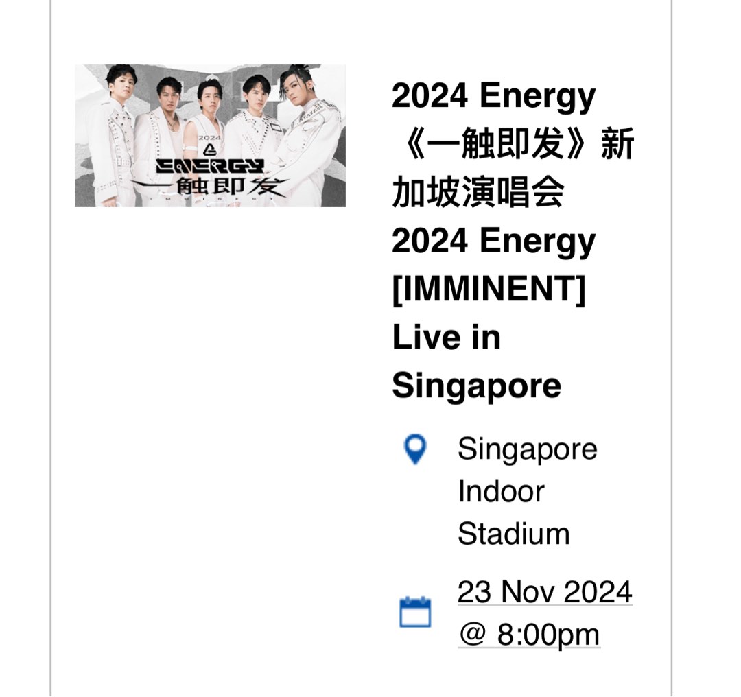 VIP PA2 - 2024 Energy [IMMINENT] Live in Singapore, Tickets & Vouchers ...
