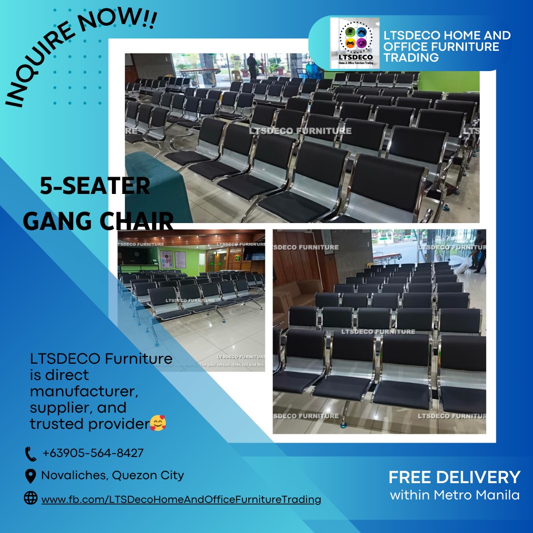 5 SEATER GANG CHAIR OFFICE PARTITION FURNITURE, Furniture & Home Living ...