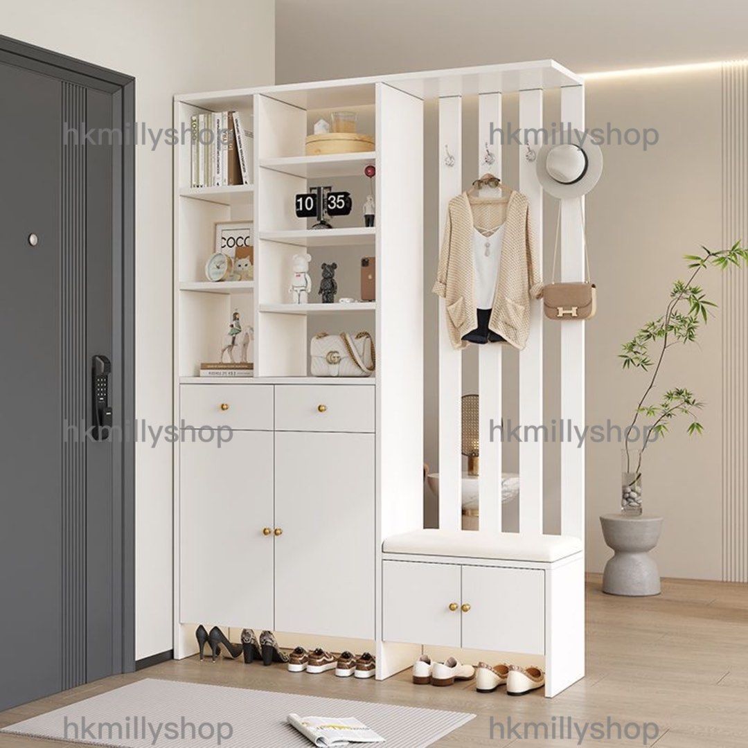 A&1678可訂造尺寸入門鞋櫃 換鞋凳 屏風櫃 入戶儲物櫃 收納櫃 鞋架 高身置物櫃 玄關櫃 隔斷櫃 組合櫃 掛衣櫃 E0級別實木松木櫃子全新 ...